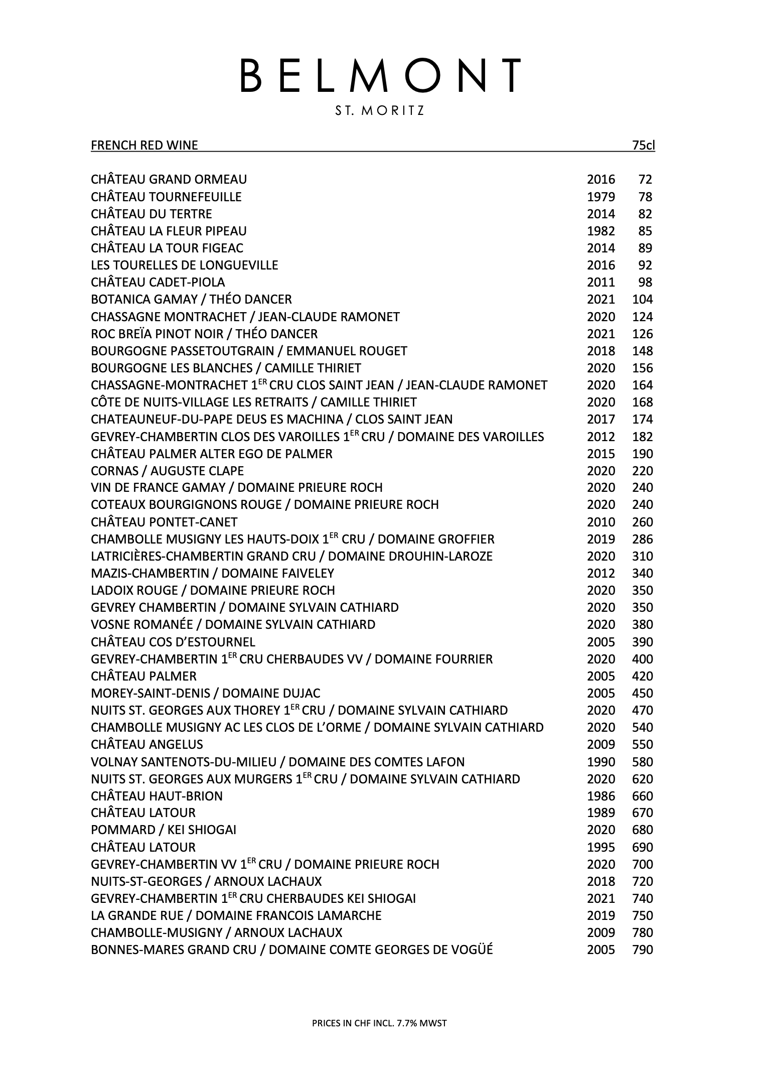 Menu — Belmont St. Moritz