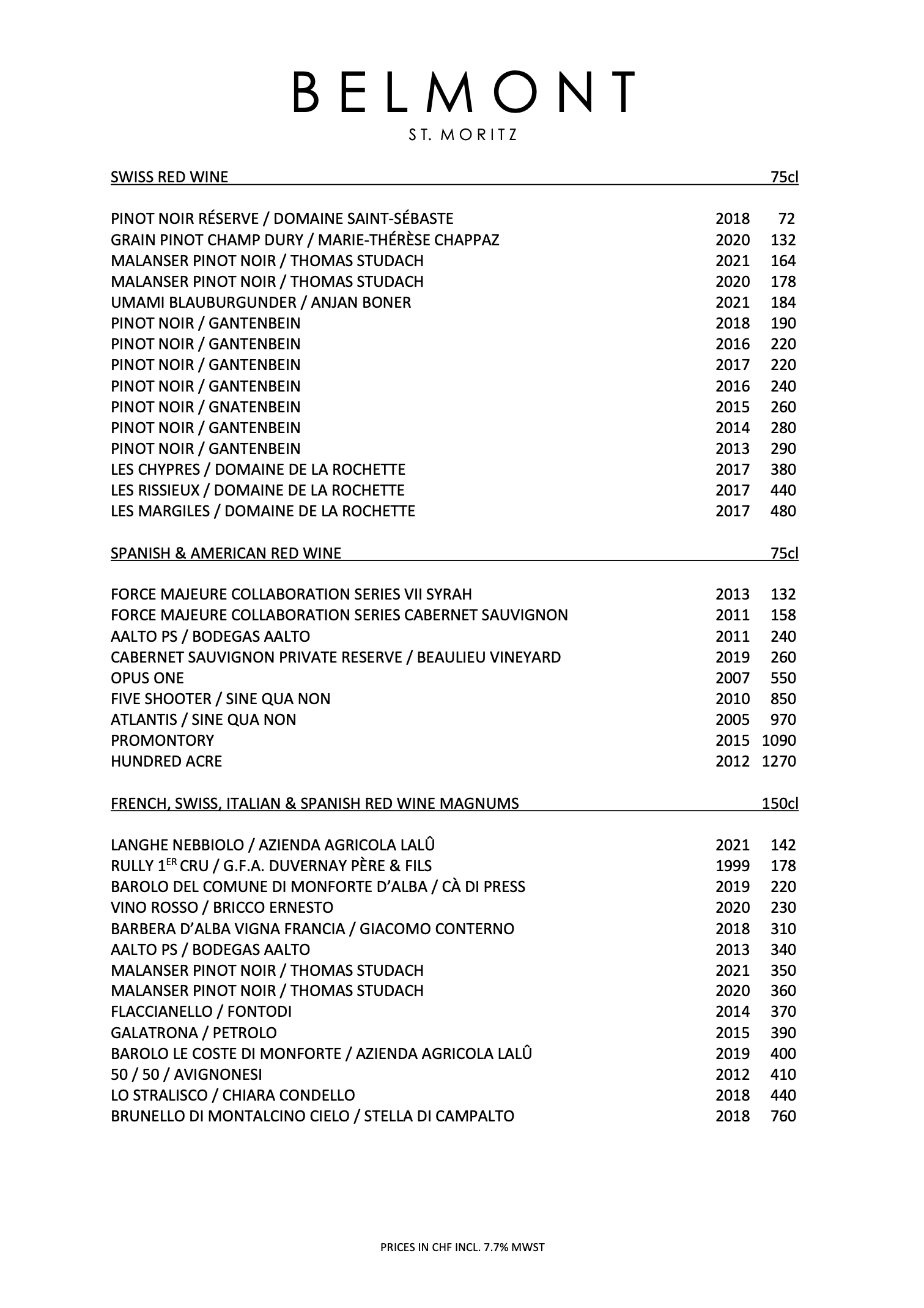 Menu — Belmont St. Moritz