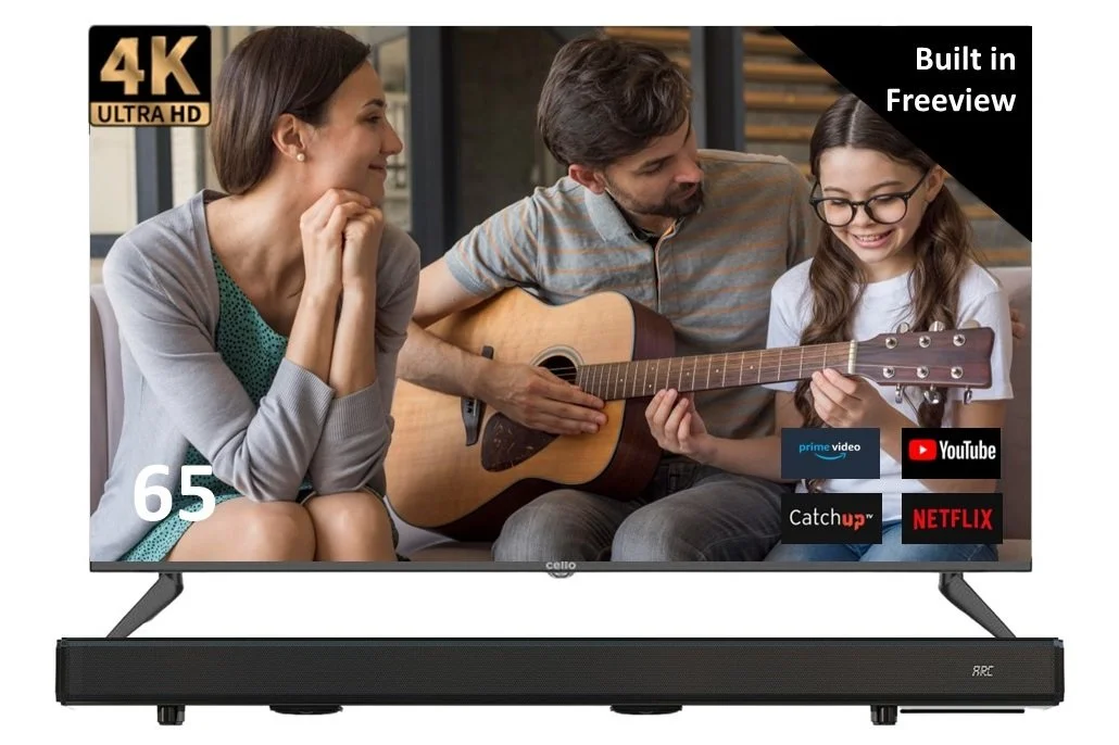 Cello 65″ Ultra HD LED Smart TV with Wi-Fi, Freeview & Soundbar | hiya! — hiya!