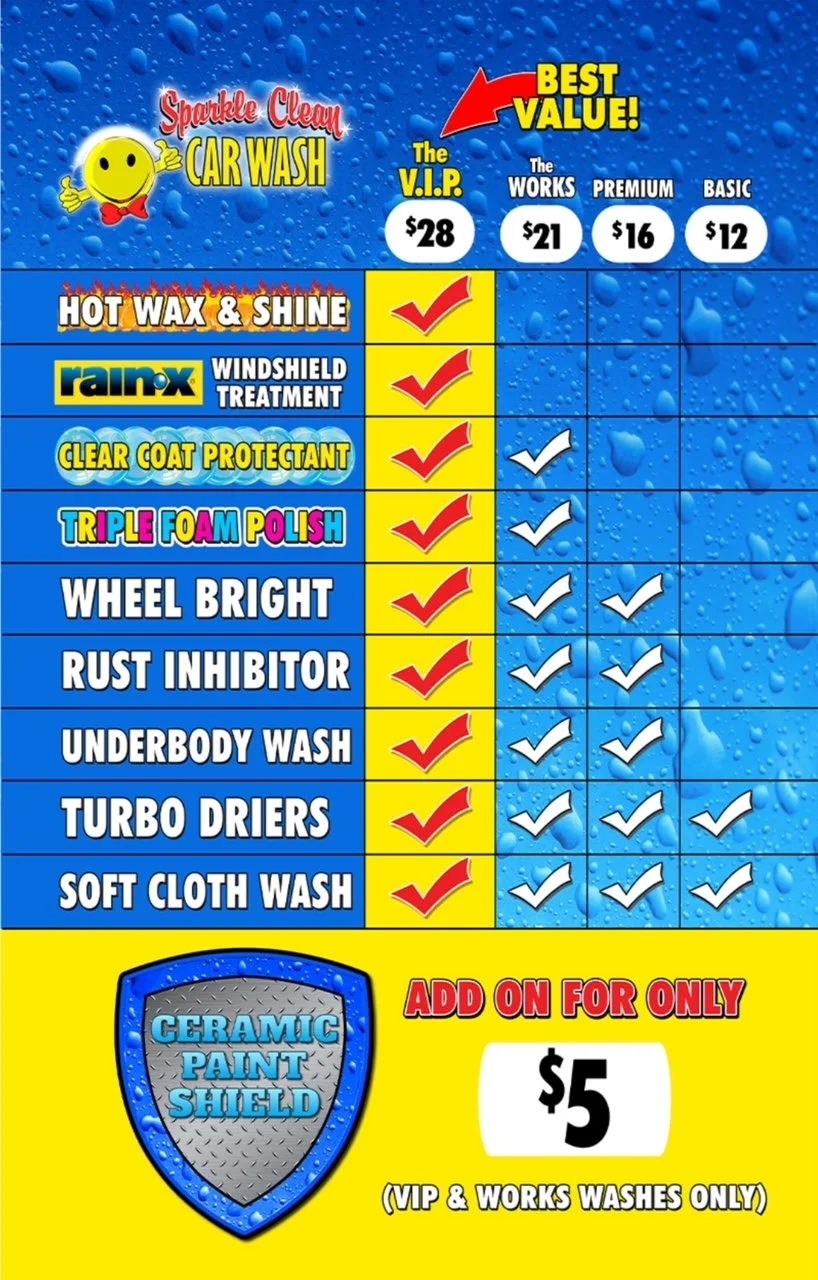 Wash Menus — Sparkle Clean Car Wash
