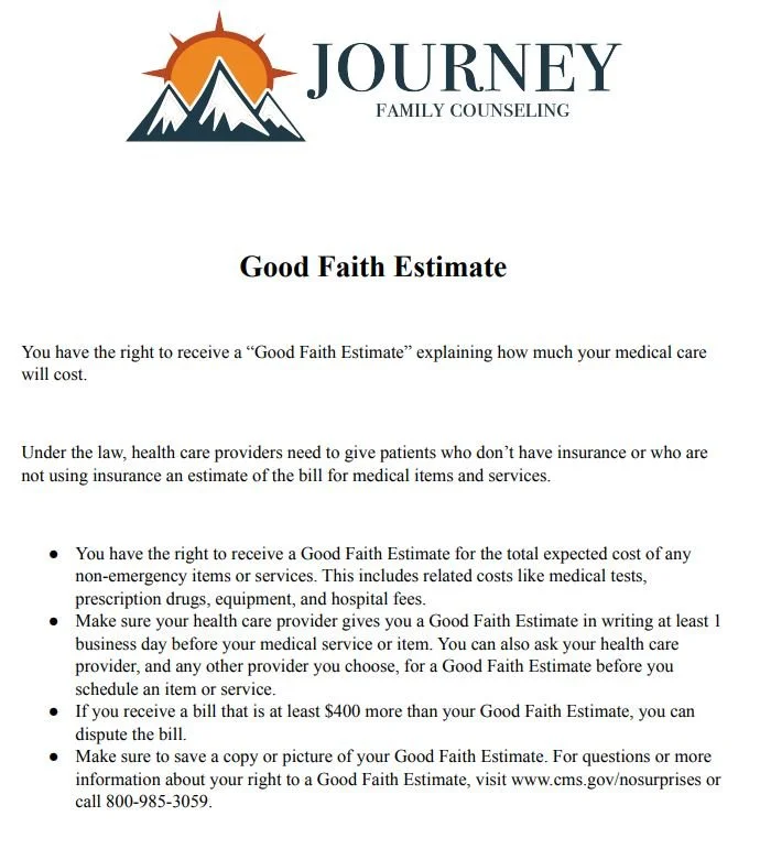Good Faith Estimate — Journey Family Counseling
