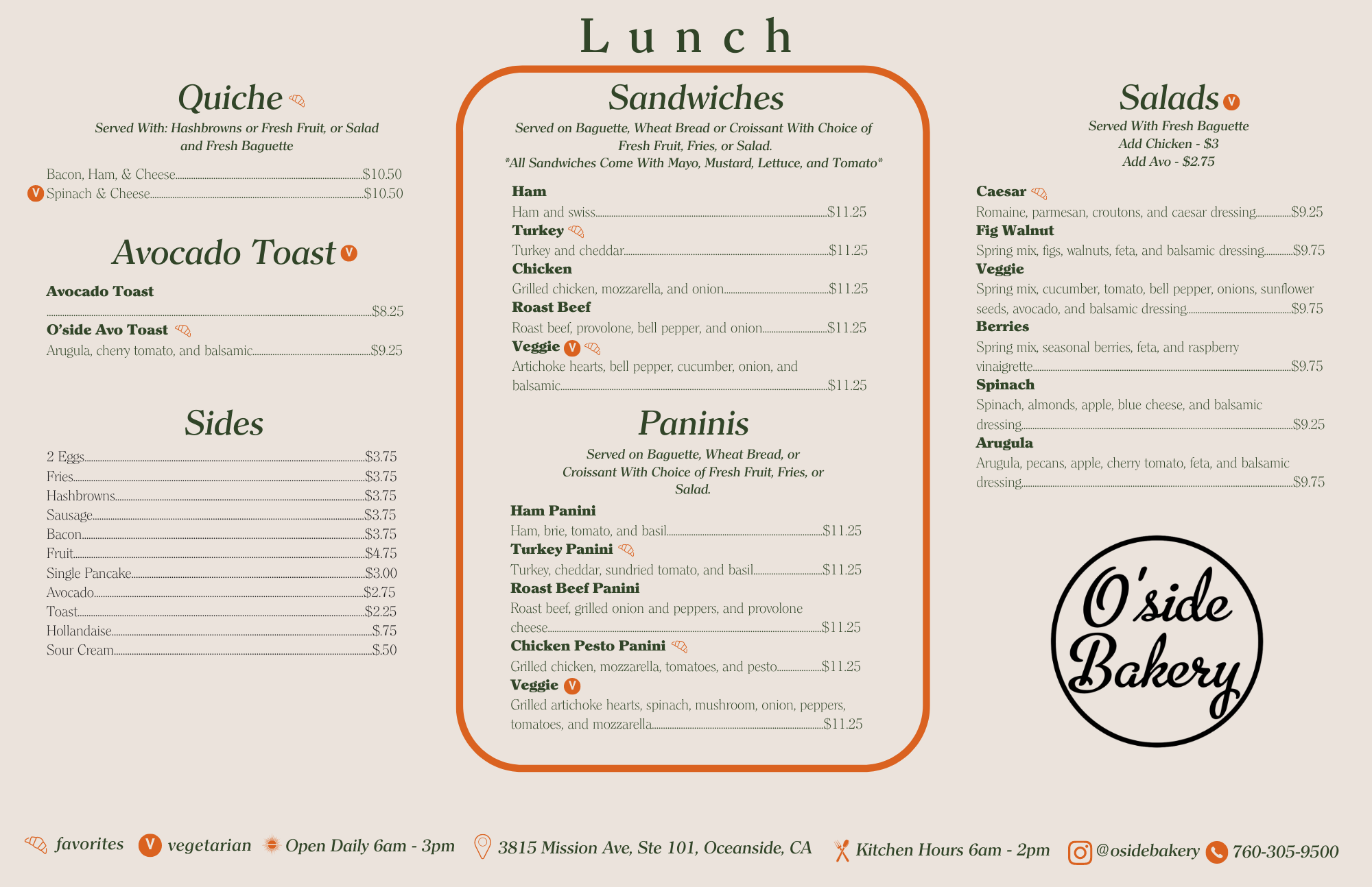 LUNCH — O'side Bakery