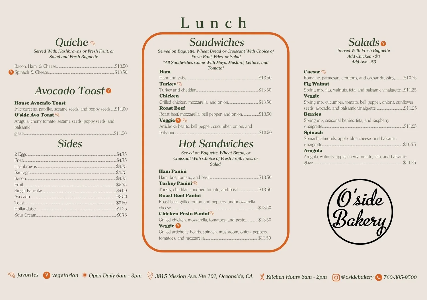LUNCH — O'side Bakery
