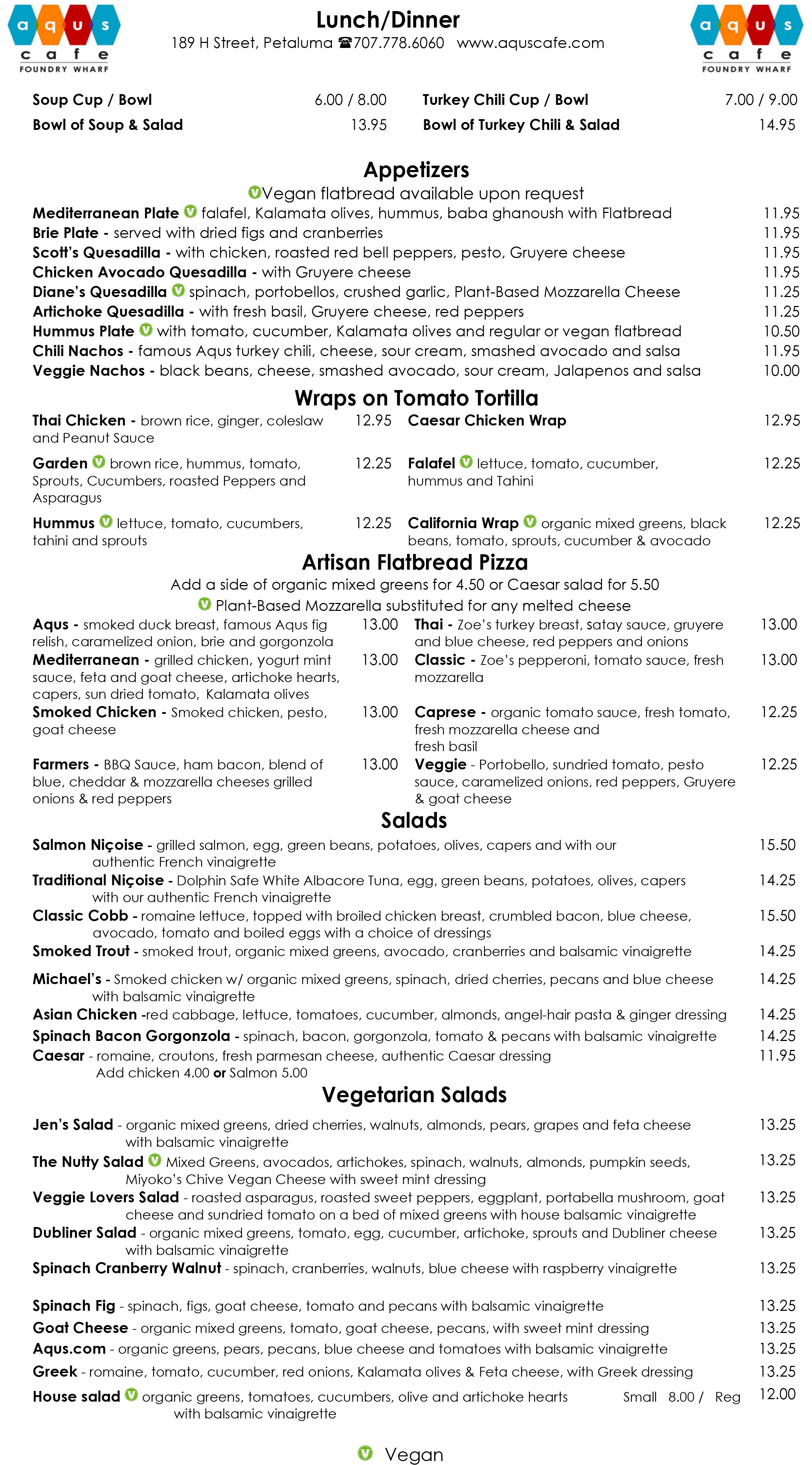 Lunch/Dinner Menu — Aqus Cafe Foundry Wharf