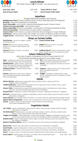 Lunch/Dinner Menu — Aqus Cafe Foundry Wharf