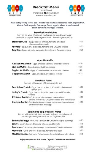 Breakfast Menu — Aqus Cafe Foundry Wharf