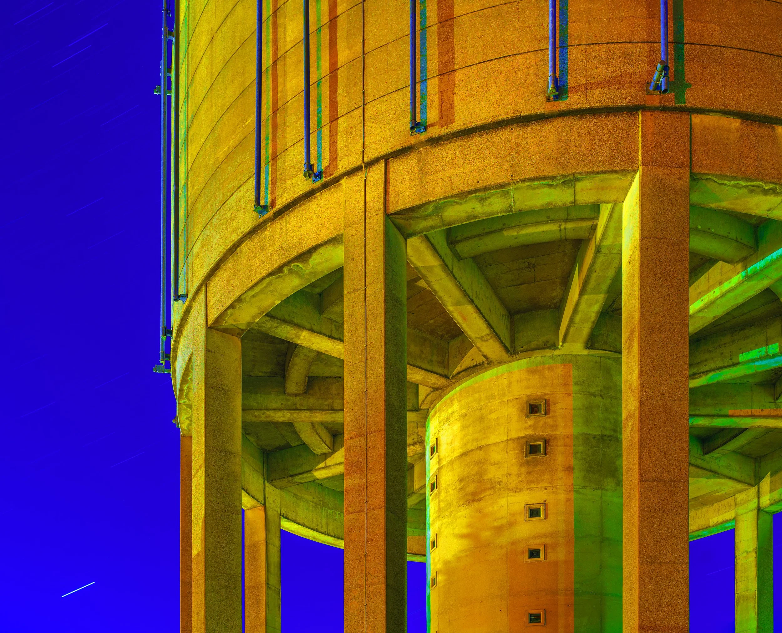 Long exposure night time images of brutalist water towers — Christopher Hope-Fitch