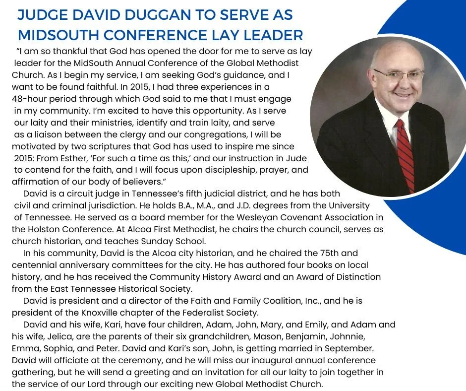Judge David Duggan to serve as Conference Lay Leader - MidSouth Annual ...