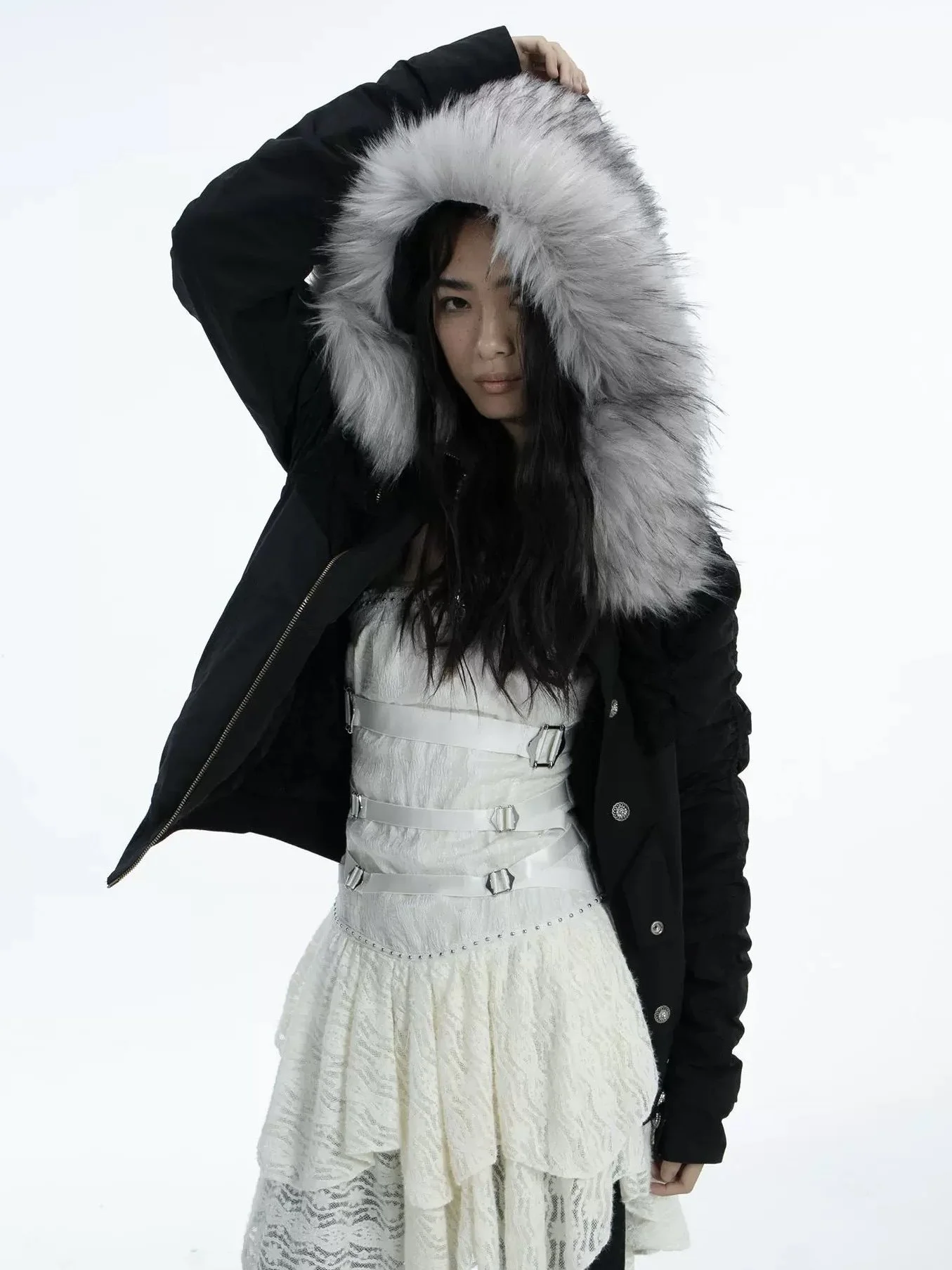 DOUBLE PUNCH Fluffy Faux Fur Trim Parka Jacket — Splash Splash