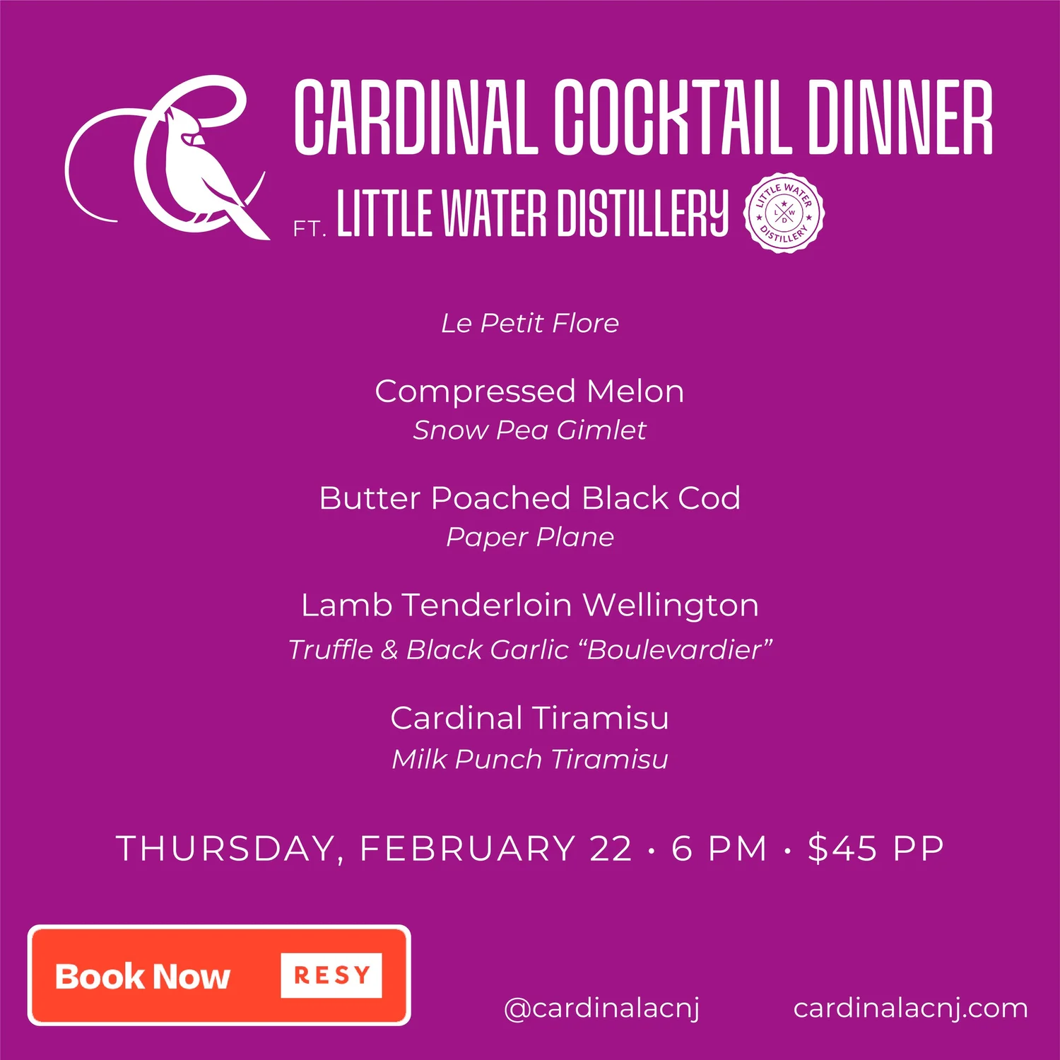 *SOLD OUT* Cardinal Cocktail Dinner ft. Little Water Distillery ...