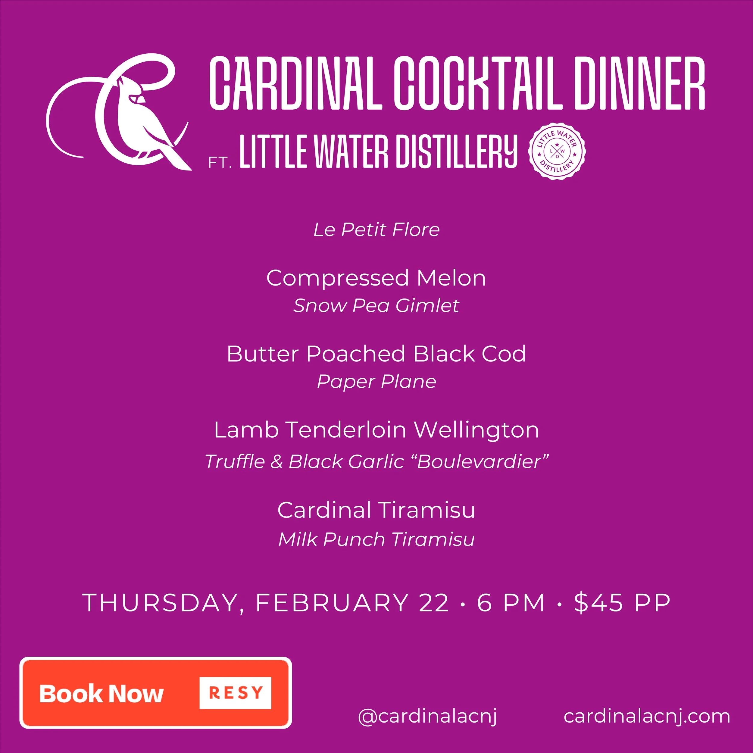 *SOLD OUT* Cardinal Cocktail Dinner ft. Little Water Distillery ...