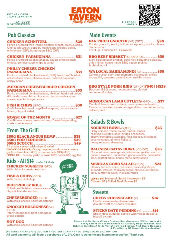 Menu 1 — Eaton Tavern