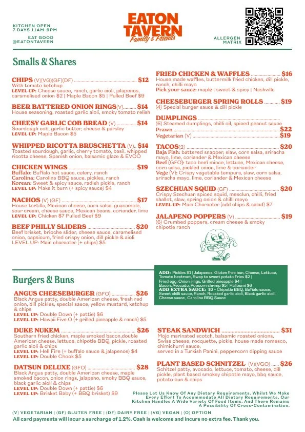 Menu 1 — Eaton Tavern