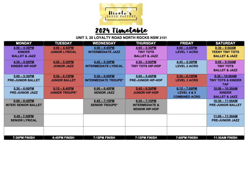 Timetable — Nicoles Dance Factory