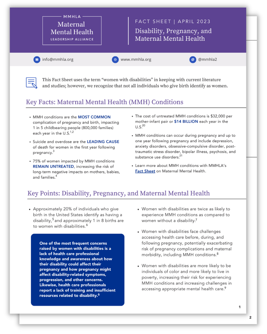 Disability, Pregnancy, and Maternal Mental Health Fact Sheet — Maternal ...