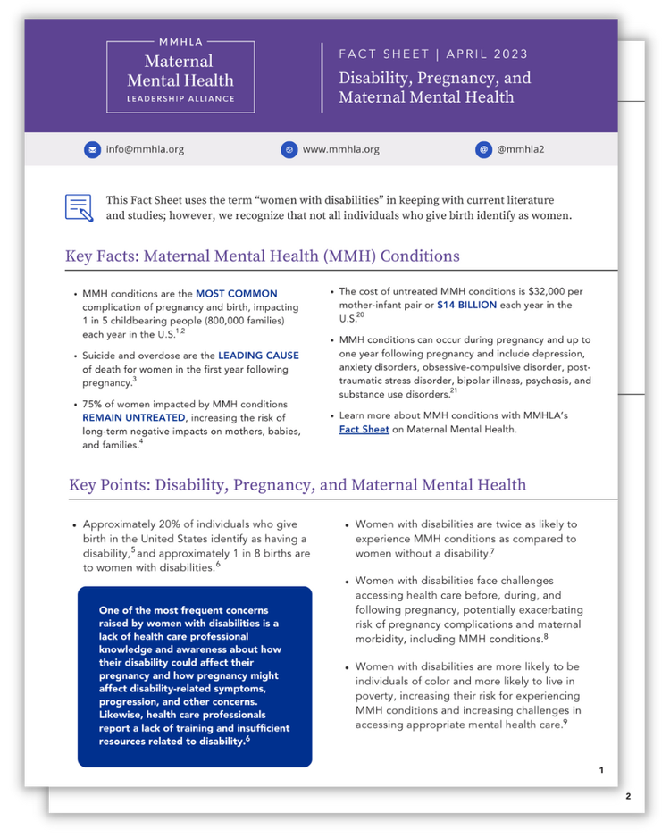 Disability, Pregnancy, and Maternal Mental Health Fact Sheet — Maternal ...