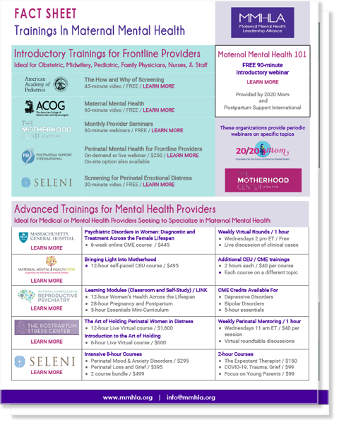Fact Sheets — Maternal Mental Health Leadership Alliance: MMHLA