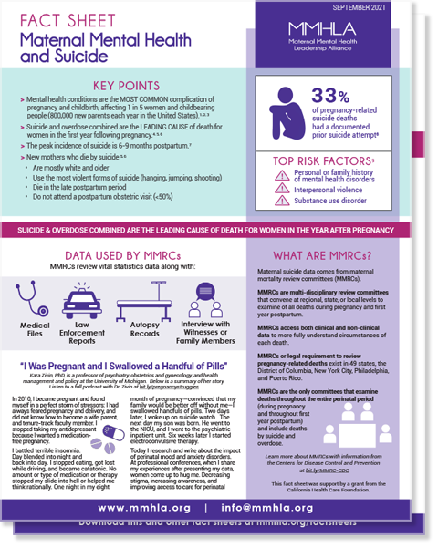 Fact Sheets — Maternal Mental Health Leadership Alliance: MMHLA