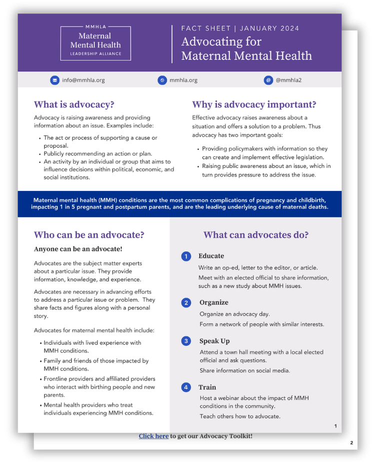 Fact Sheets — Maternal Mental Health Leadership Alliance: MMHLA