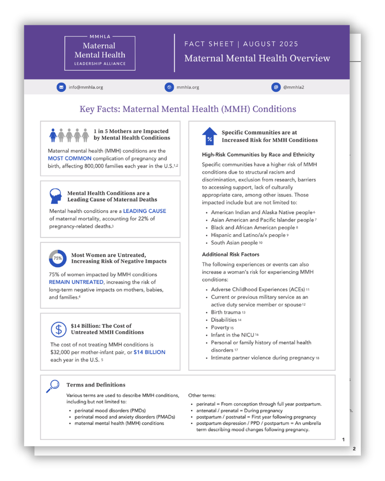 Fact Sheets — Maternal Mental Health Leadership Alliance: MMHLA
