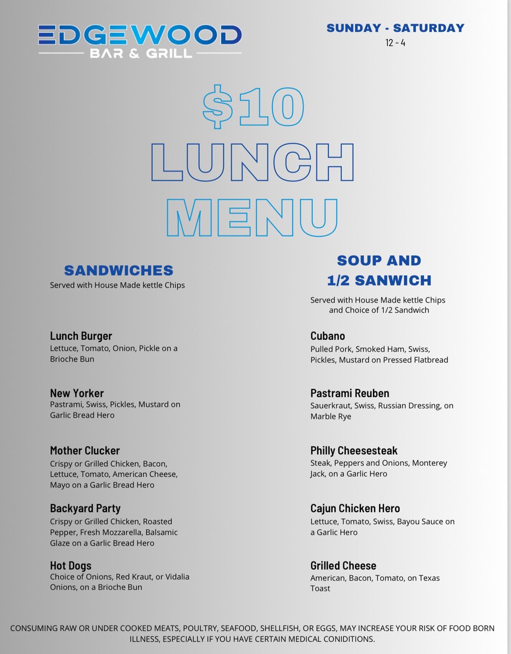 Daily Lunch Specials — Edgewood Bar and Grill
