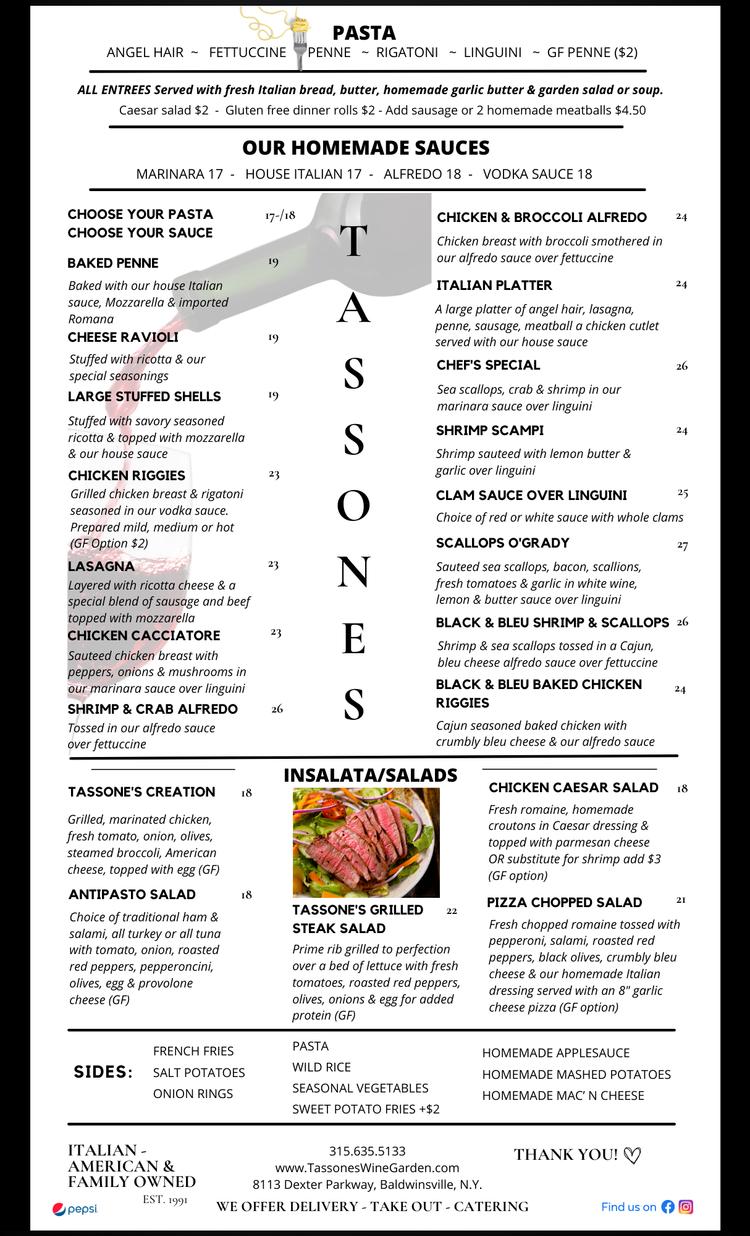 Menu 1 — Tassone's Wine Garden