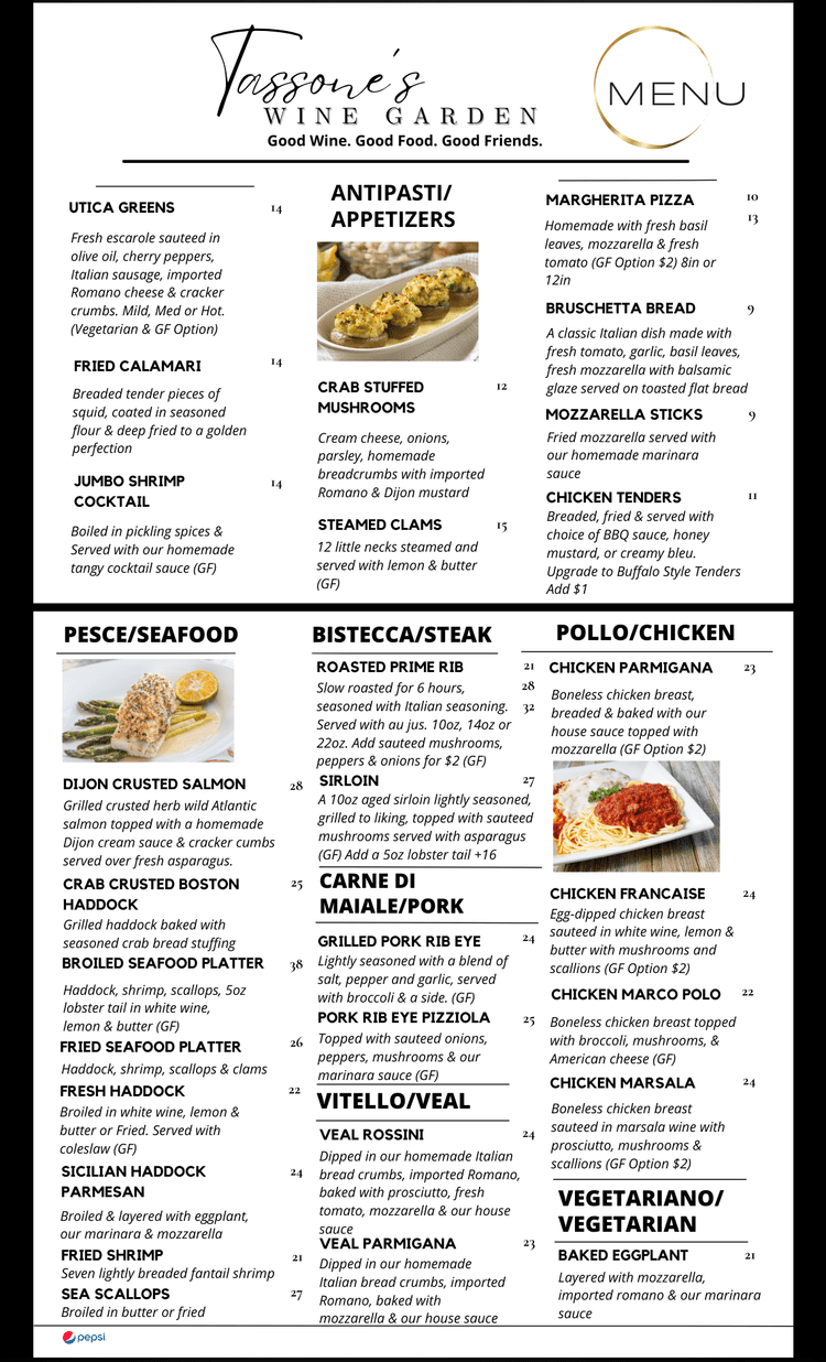 Menu 1 — Tassone's Wine Garden
