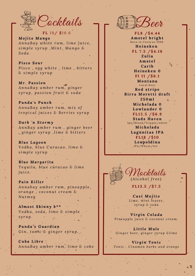 Drinks Menu — La Boheme Curacao