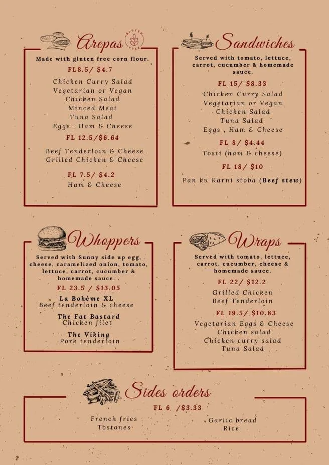 Lunch & Dinner Menu — La Boheme Curacao