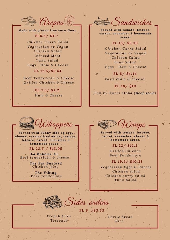 Lunch & Dinner Menu — La Boheme Curacao