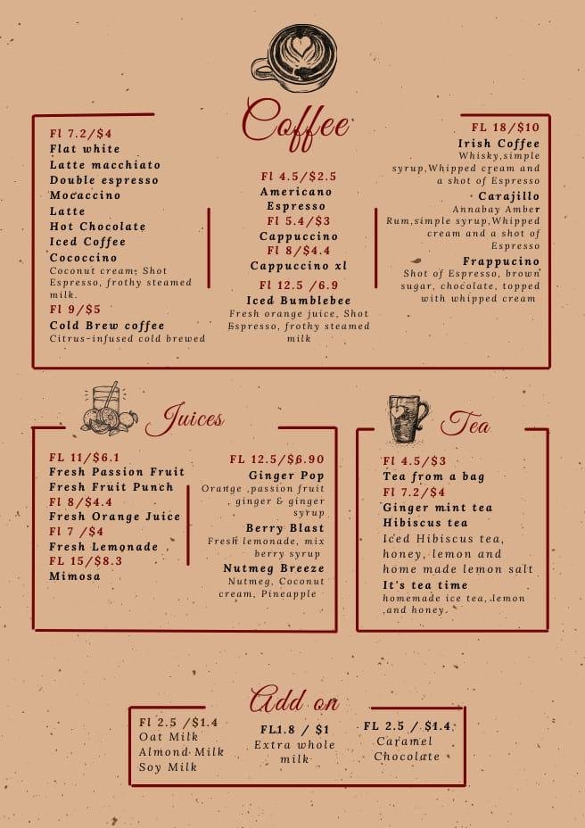 Drinks Menu — La Boheme Curacao