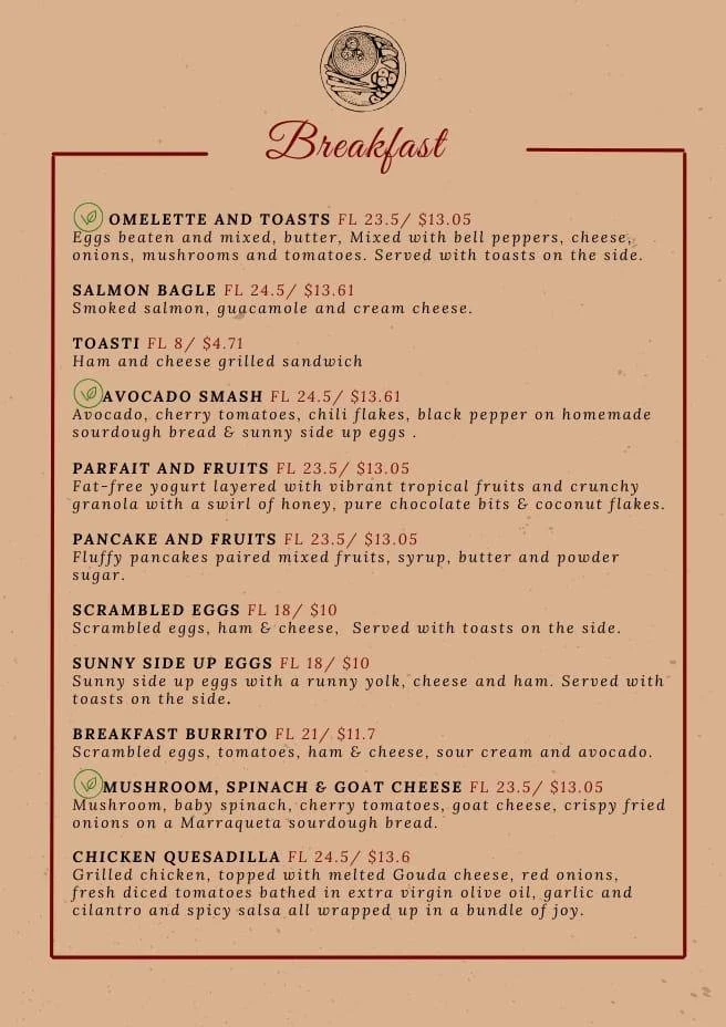 Breakfast Menu — La Boheme Curacao