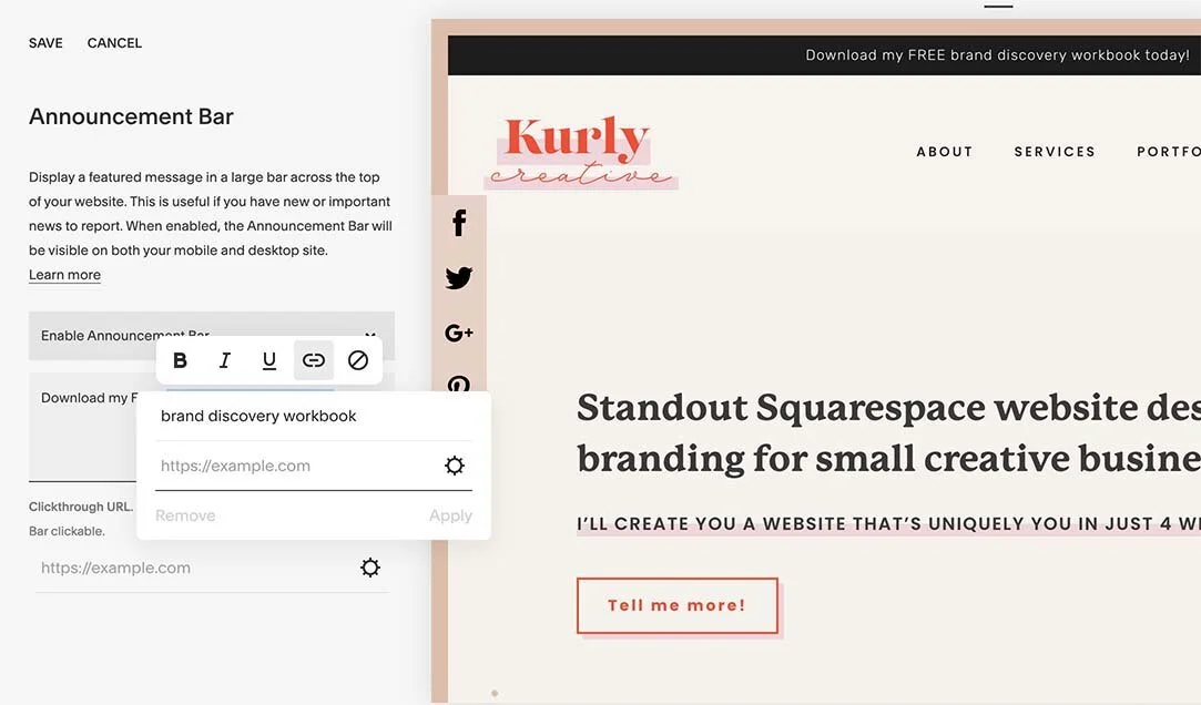 10 ways to use the Squarespace announcement bar — Kurly Creative ...