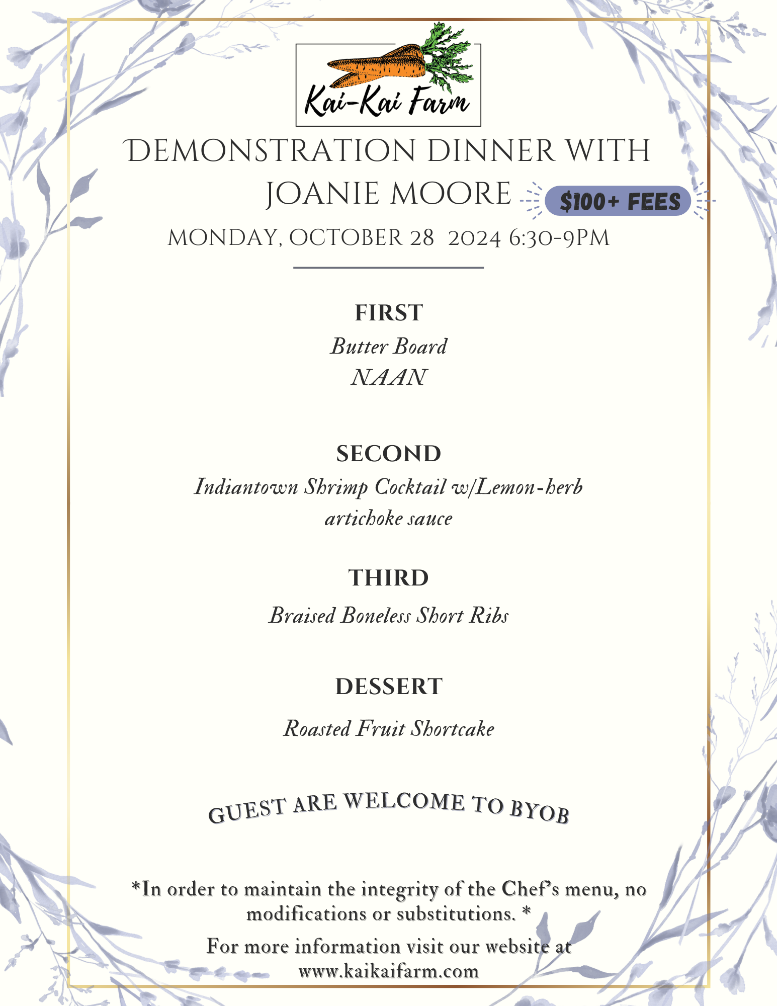 Demonstration Dinner with Chef Joanie Moore — Kai-Kai Farm - Produce ...