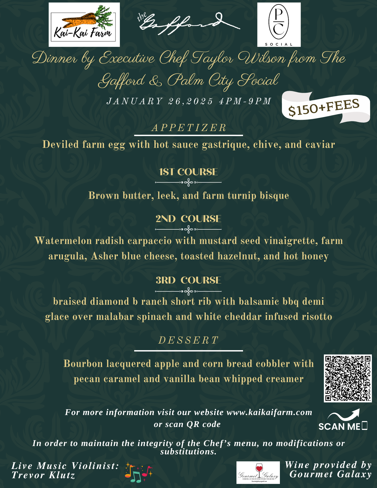 Dinner By Executive Chef Taylor Wilson from The Gafford and Palm City ...