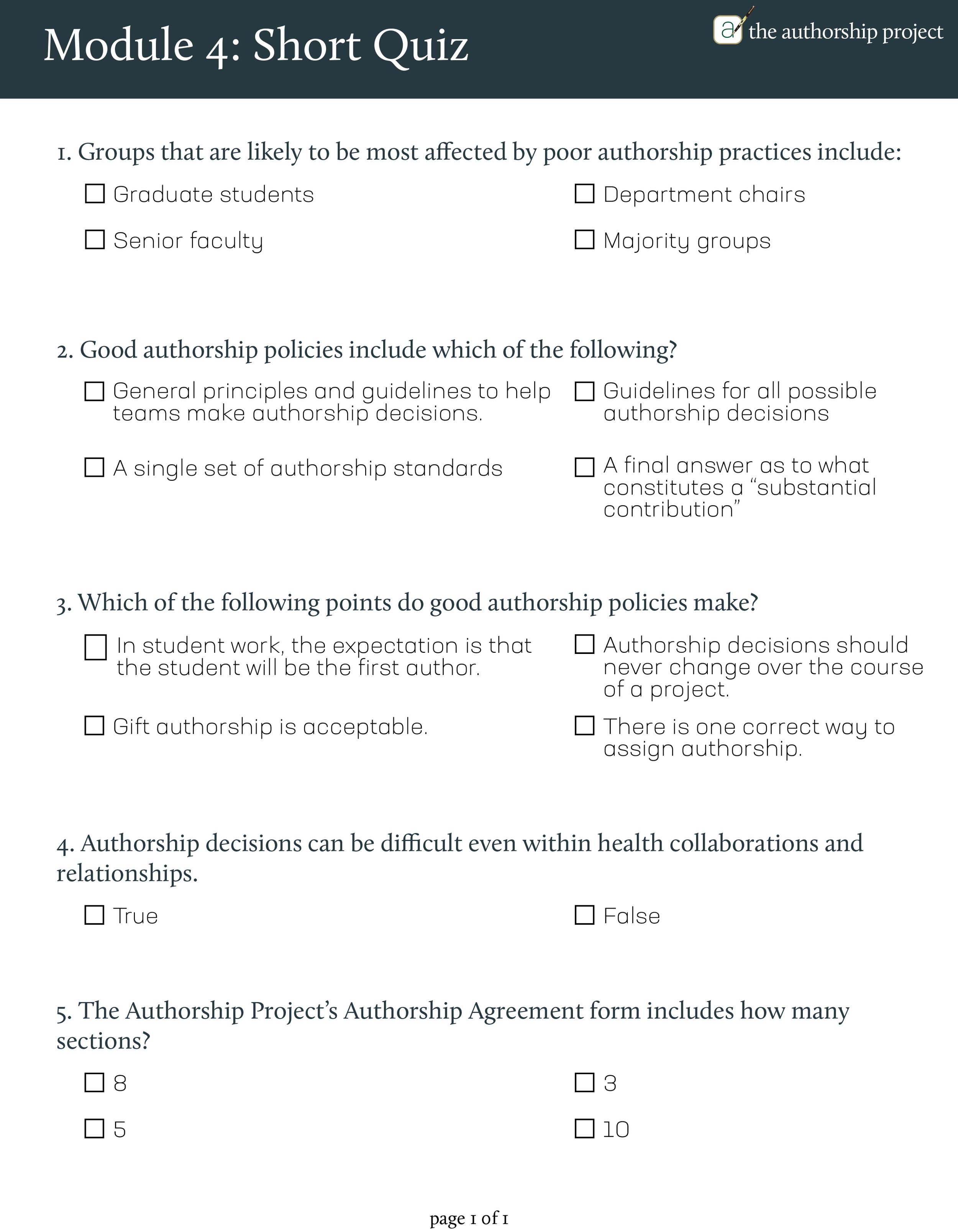 Module 4 Quiz — the authorship project Module 4 Quiz — the authorship project