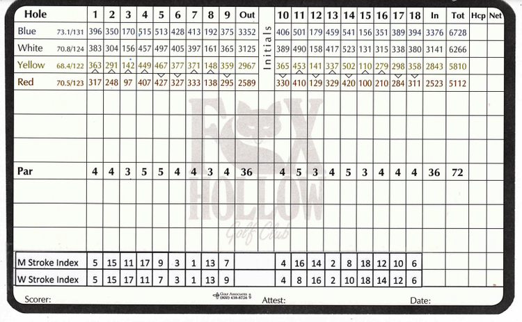 Scorecard — Fox Hollow Golf Club