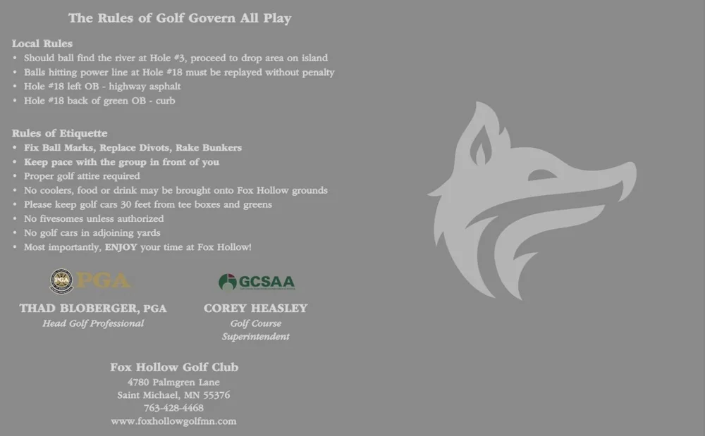 Scorecard — Fox Hollow Golf Club