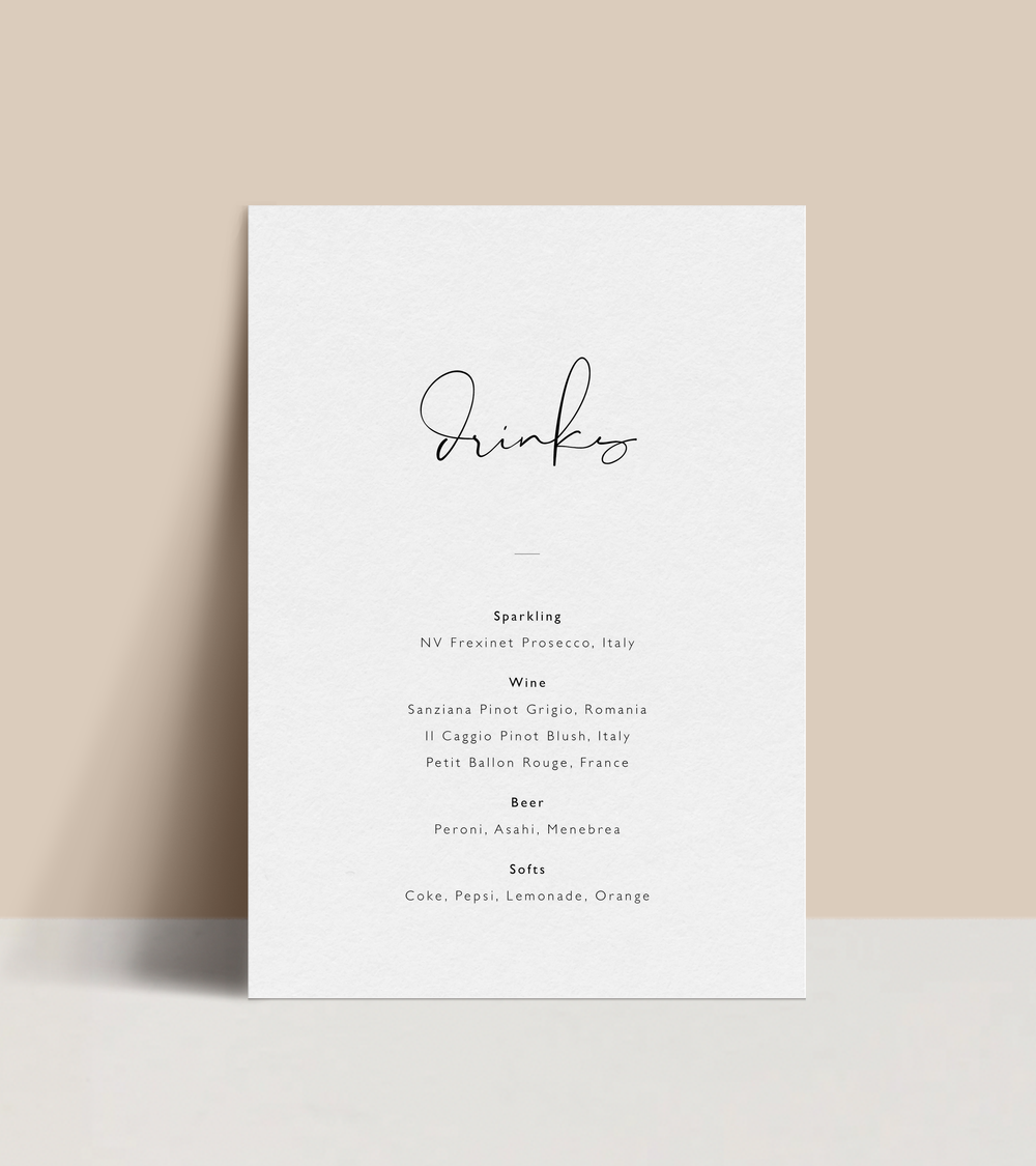 Bar Menus — Stamp Design Co | Luxury Wedding Stationery