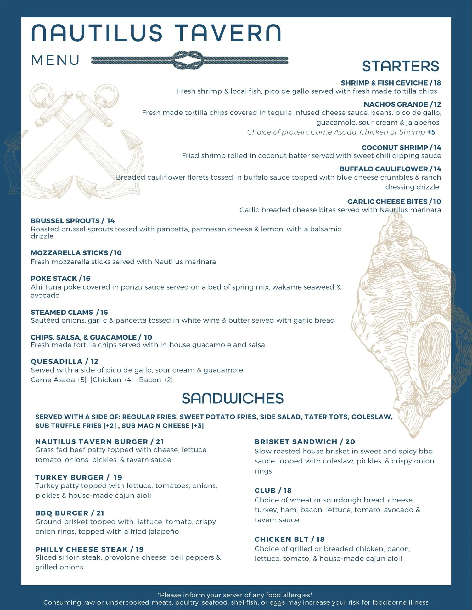 Menu — Nautilus Tavern