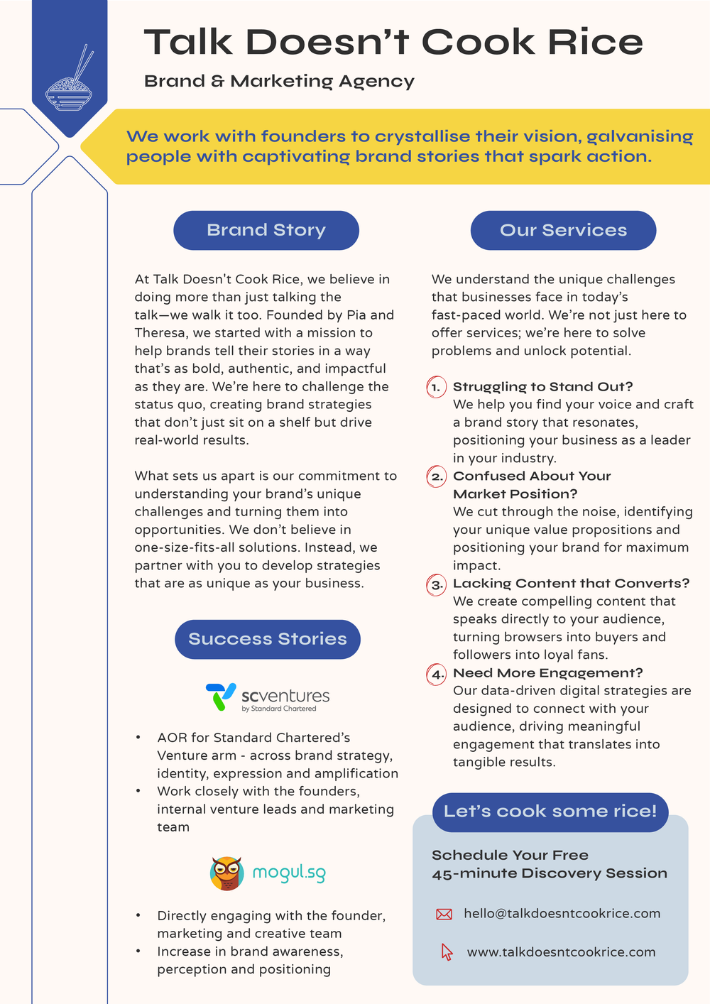 One Pager — Talk Doesn't Cook Rice