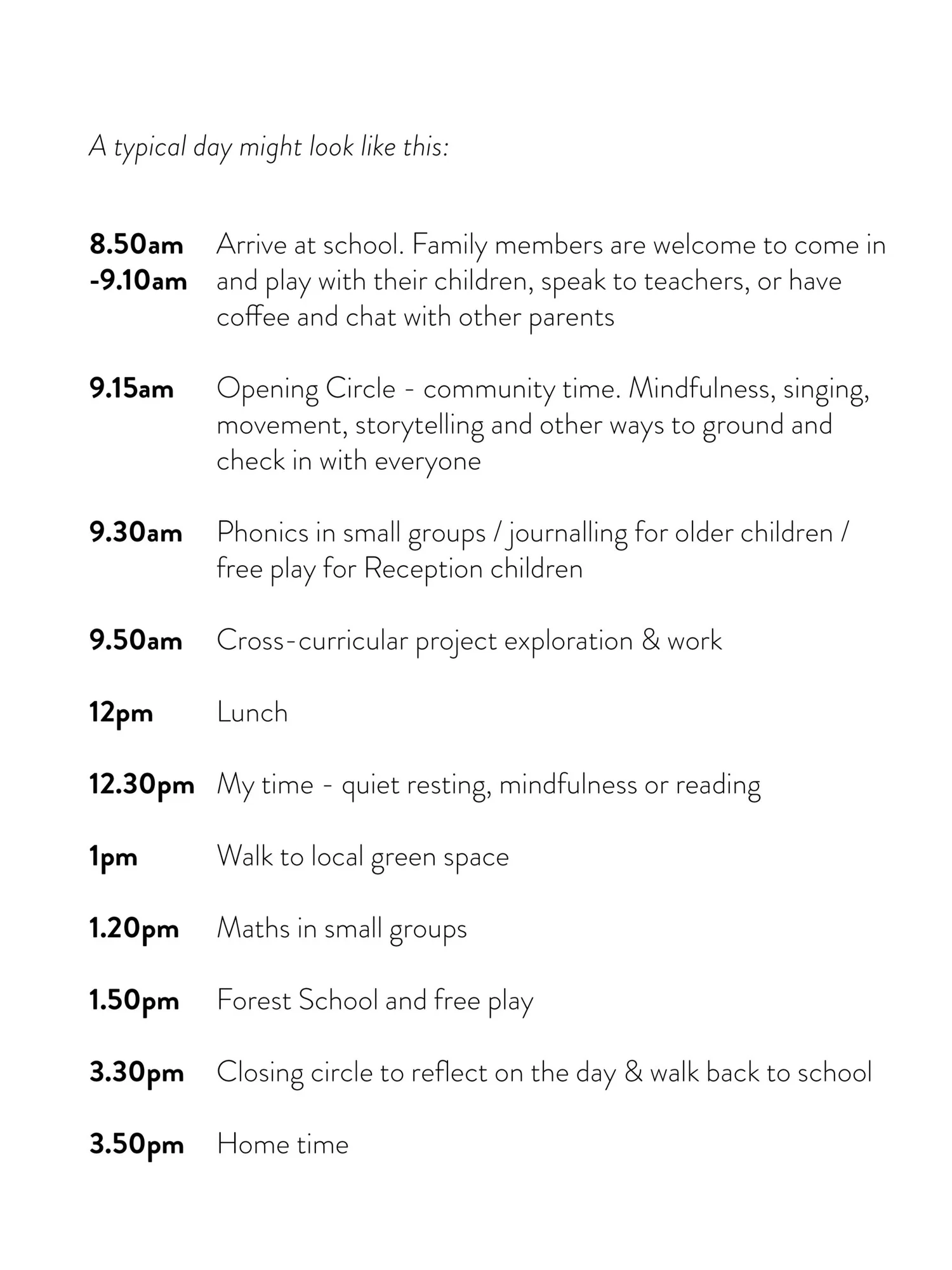 A typical day — Wildwood Nature School