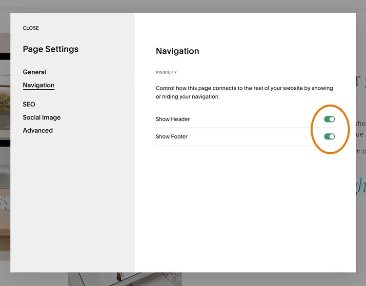 Remove header and footer on one web page — Porta Blu Design
