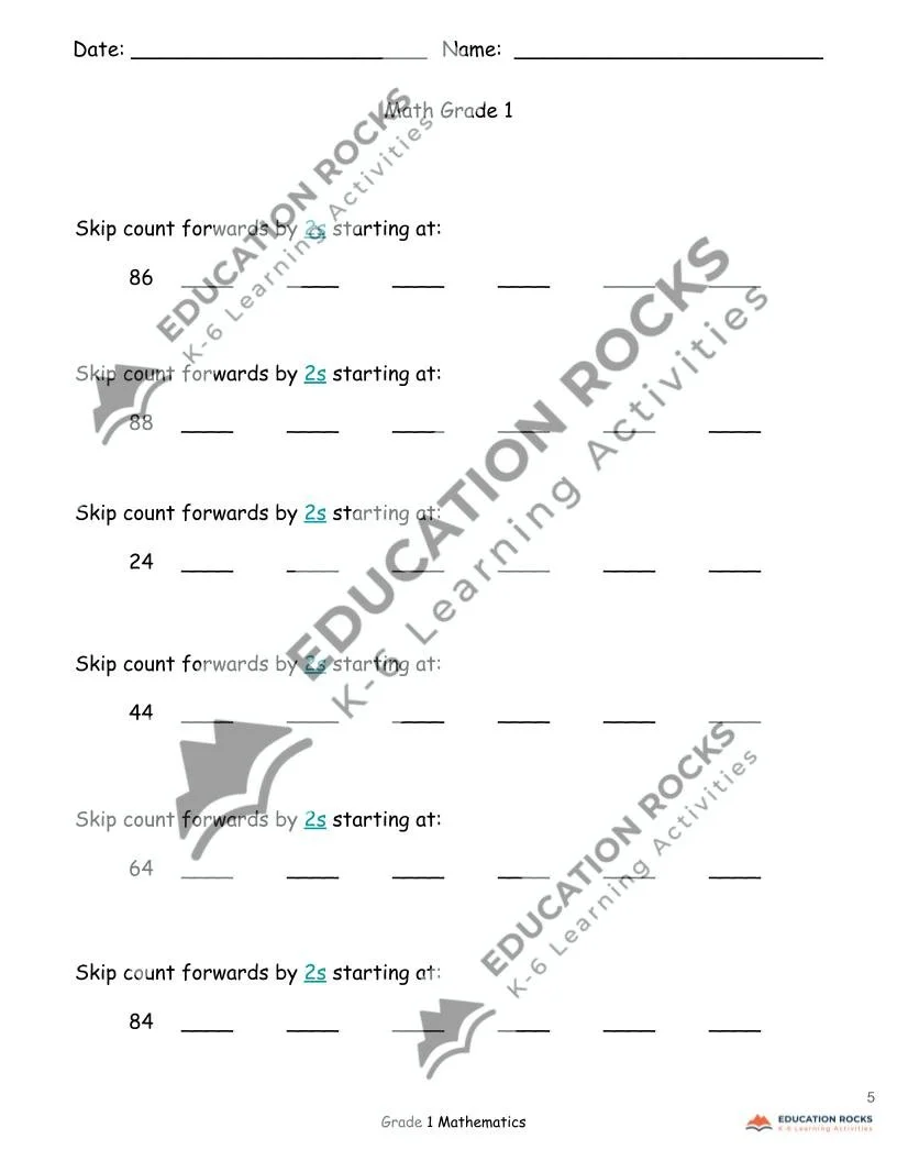 Grade 1 Math Count Forwards — Education Rocks