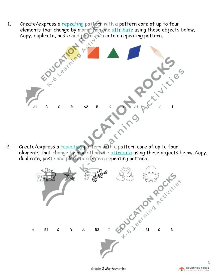 Grade 2 Math Non-Repeating Patterns — Education Rocks