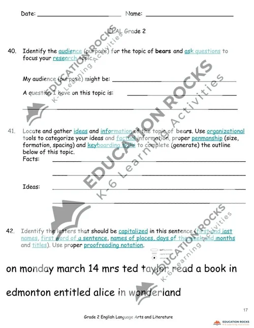 Grade 2 English Language Arts & Literature Full Curriculum Days 1-45 ...