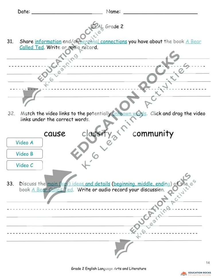 Grade 2 English Language Arts & Literature Full Curriculum Days 1-45 ...