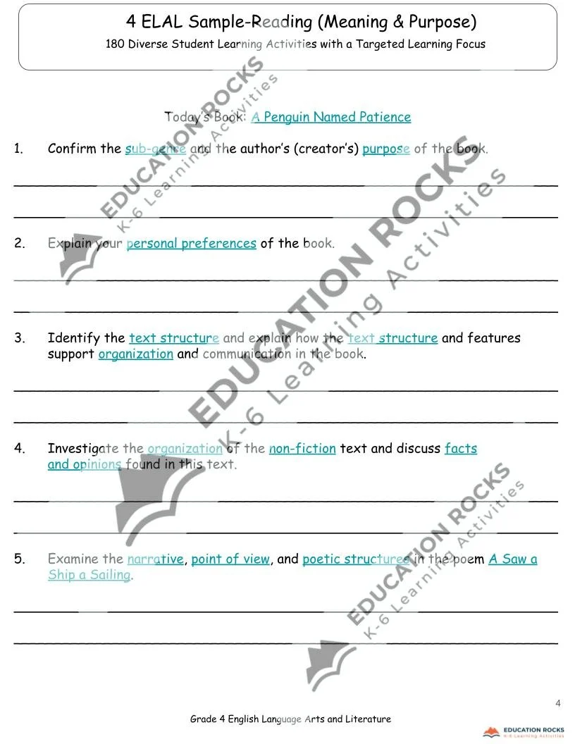 Grade 4 English Language Arts & Literature-Reading Strategies ...