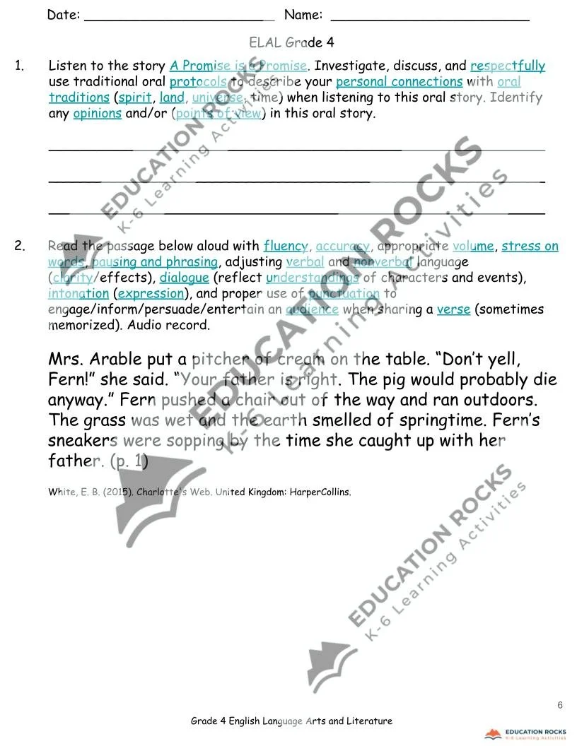 Grade 4 English Language Arts & Literature-Listening & Speaking ...