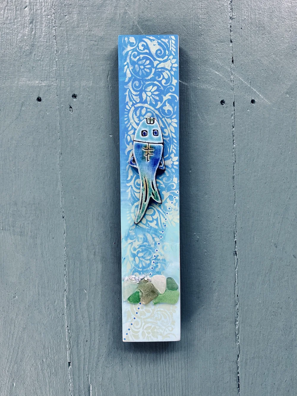 Small Fish with Angelite Crystal, Shells, Sea Glass Sacred Energy Totem ...